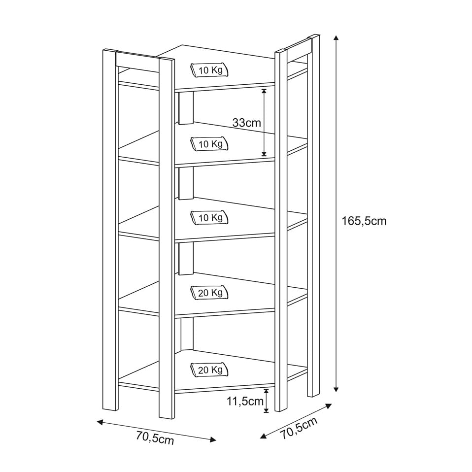 Estante de Canto Multiuso Closet Armário Aberto Preto Nogal