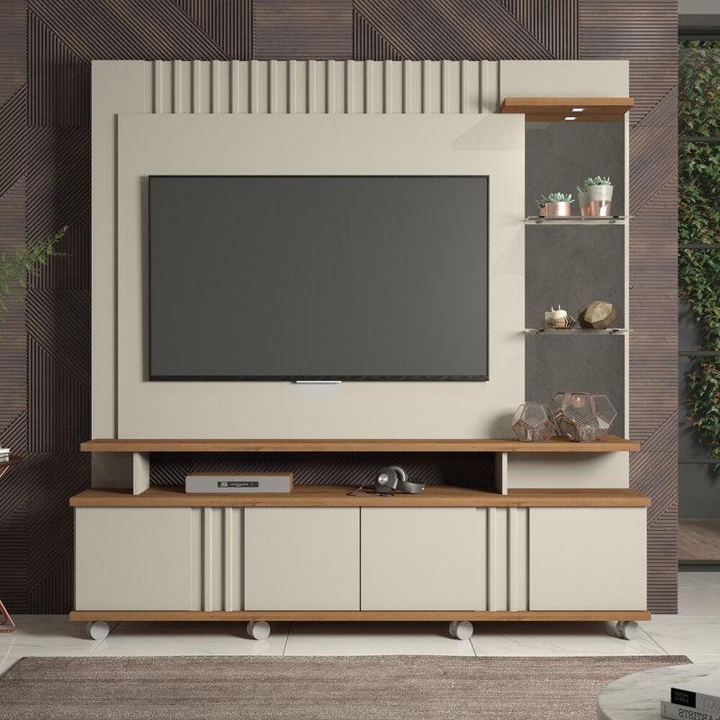 Painel Rack Home Estante Para TV até 55 Polegadas Com Led MDF Branco ...