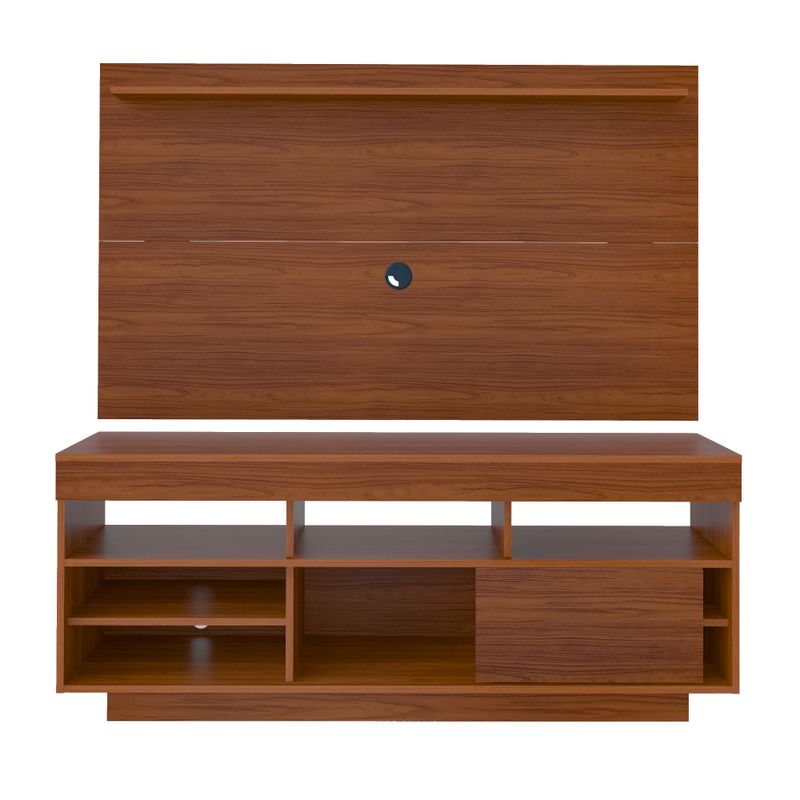 Kit Conjunto Rack Com Painel TV Até 55 Polegadas Porta Prateleiras Rodinhas Marrom Madeira Off ...