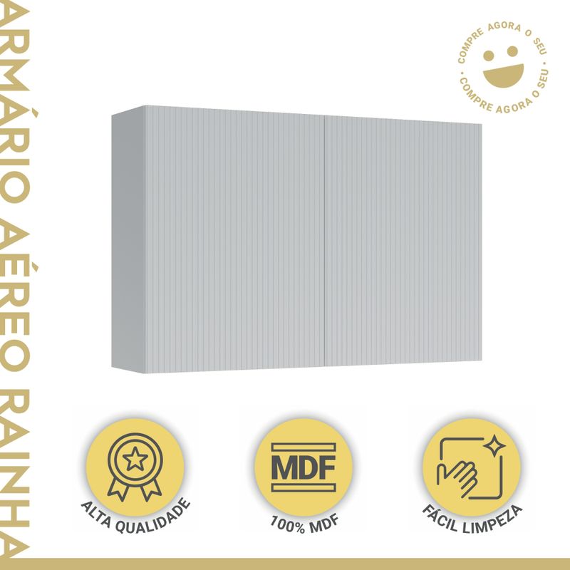 Armário Aéreo Rainha Ripado MDF 2 Portas Branco - Nesher