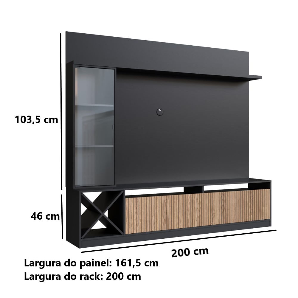 Kit Rack Ripado com Painel TV Até 60 Polegadas Capri Quiditá Preto ...