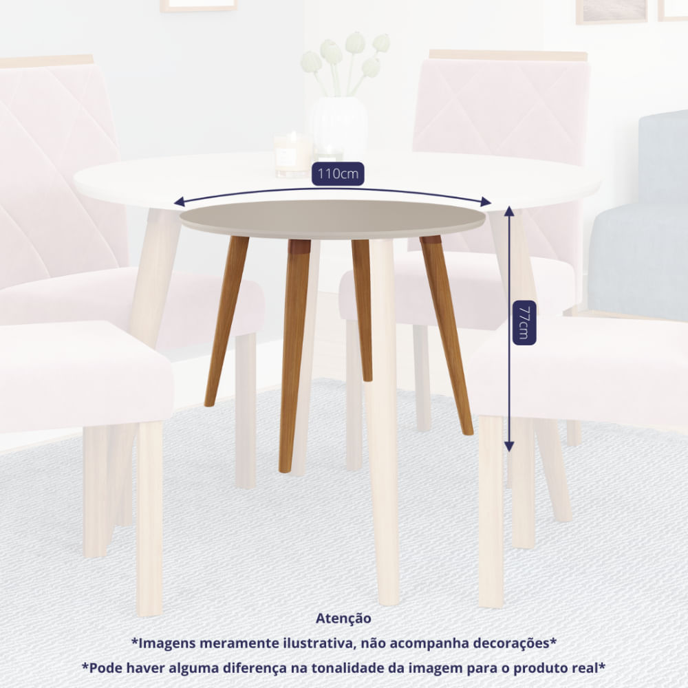 Mesa de Jantar 4 Lugares Redonda c/ Vidro Cimol Dani Branco