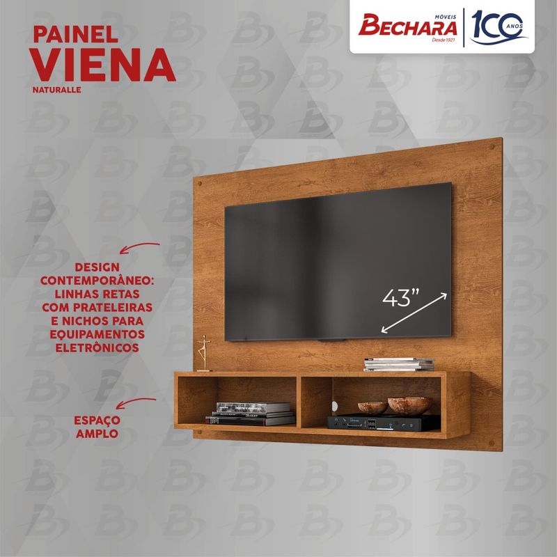 Painel para TV até 43 Polegadas 2 Prateleiras Viena Naturalle - Bechara